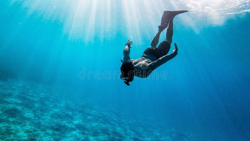 Male Diver Under the Deep Ocean Stock Photo - Image of ocean, mask ...