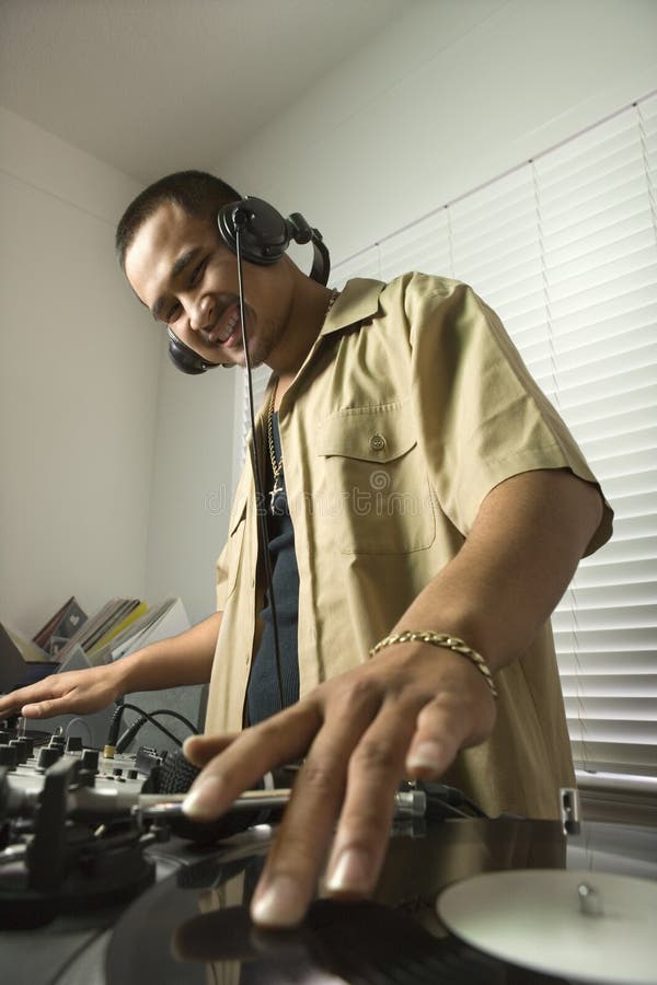 Male DJ with Hand on Record. Stock Photo - Image of equipment, color ...