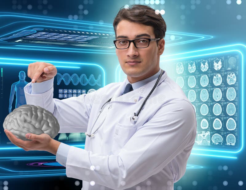 Male Doctor with the Brain in Medical Concept Stock Image - Image of ...