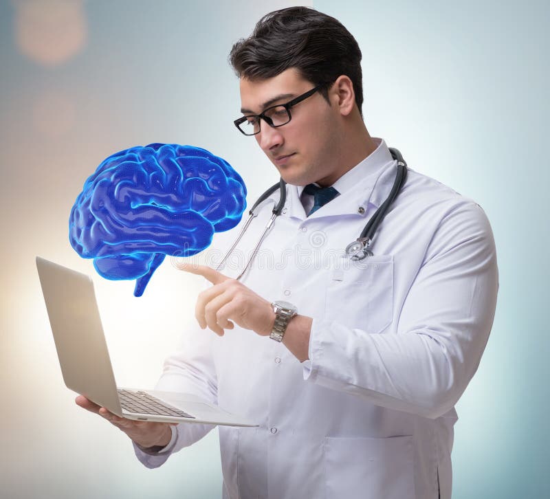 Male Doctor with the Brain in Medical Concept Stock Photo - Image of ...