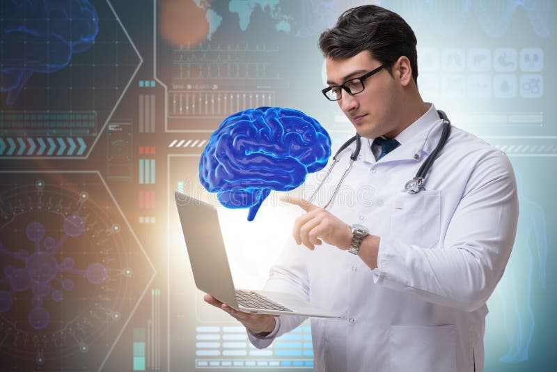 The Male Doctor with the Brain in Medical Concept Stock Image - Image ...