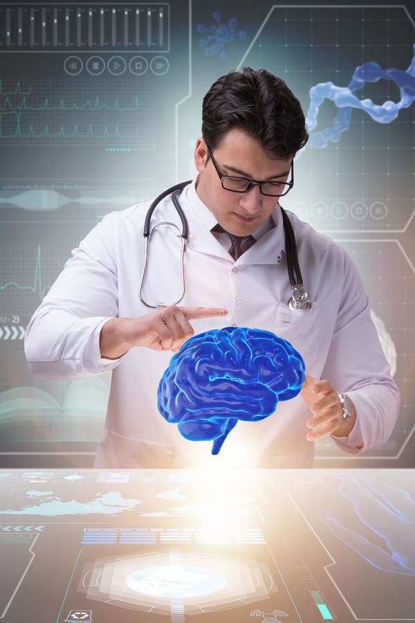 The Male Doctor with the Brain in Medical Concept Stock Photo - Image ...