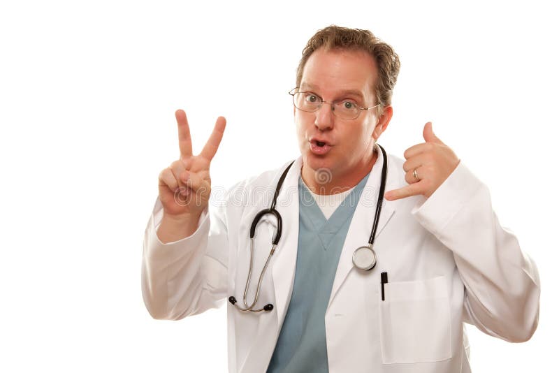 Male Doctor Expressing Take Two and Call Me Stock Image - Image of ...