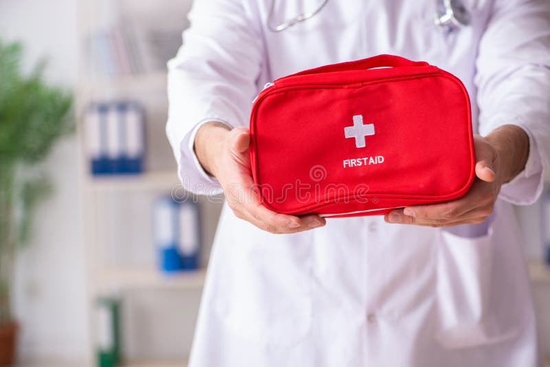 The Male Doctor with First Aid Bag Stock Photo - Image of help ...