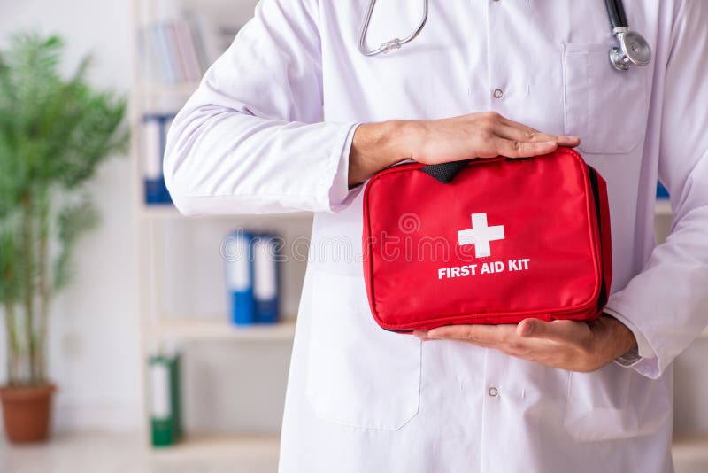 The Male Doctor with First Aid Bag Stock Image - Image of explaining ...