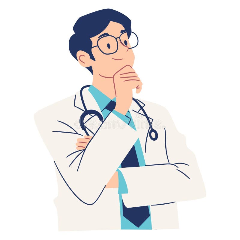 Male Doctor with Glasses in Pensive Pose, Thinking, Problem Solving ...