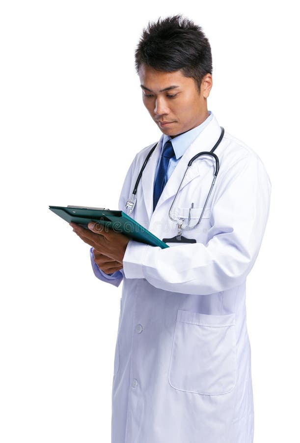 Male Doctor Look at Clipboard Stock Photo - Image of care, intern: 41388346