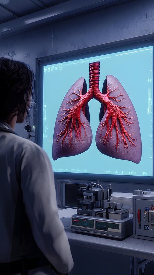 Male Doctor Observing Lung Model in Lab. Stock Illustration ...