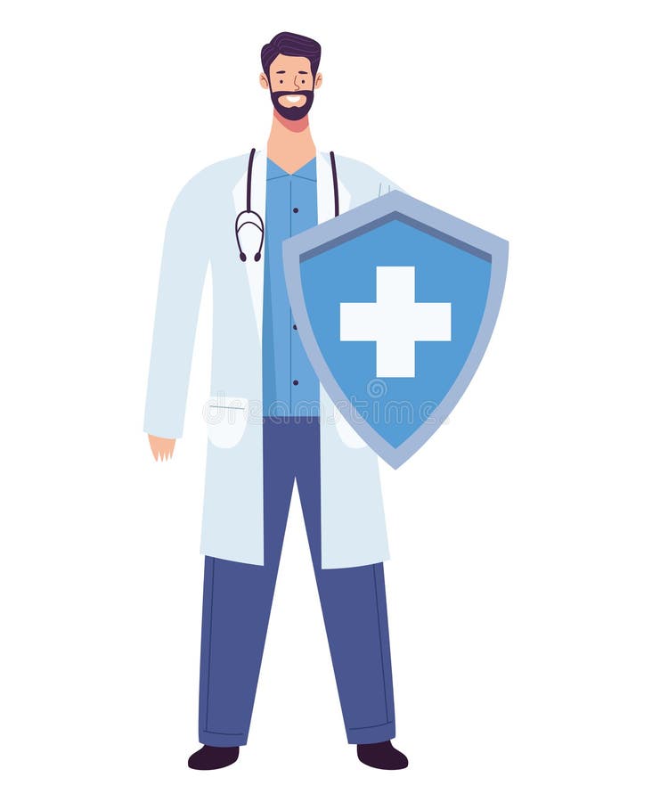 Male Doctor with Shield Guard Stock Illustration - Illustration of ...
