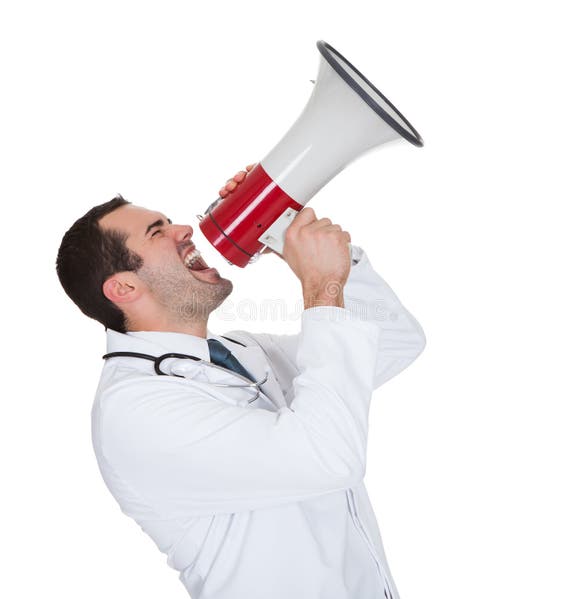 Male Doctor Shouting in Megaphone Stock Image - Image of portrait, hold ...