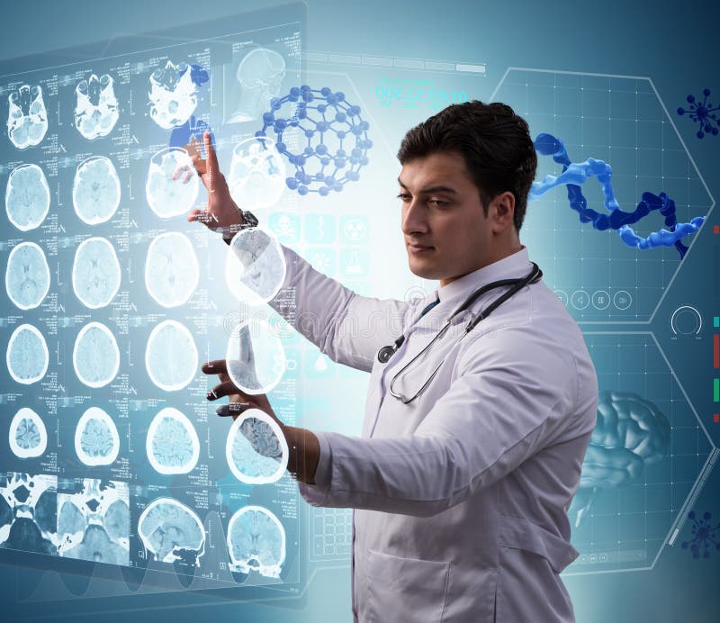 Male Doctor Studing X-ray Image of MRI Scan Stock Image - Image of ...