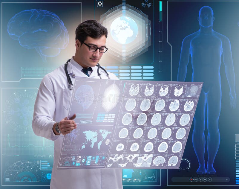 Male Doctor Studying Results of Brain Mri Scan Stock Image - Image of ...