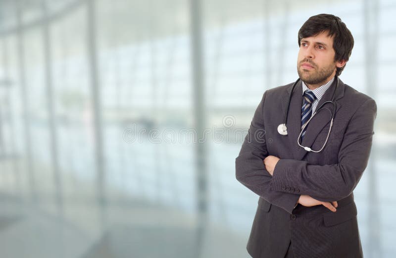 Doctor Thinking at the Hospital Stock Image - Image of profession ...