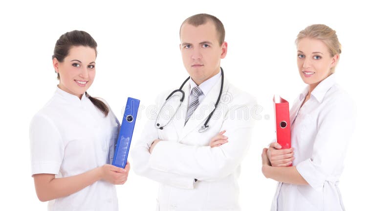 Male Doctor Two Young Nurses Isolated White Stock Photos - Free ...