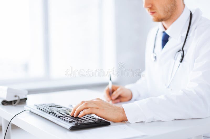 Male Doctor Typing on the Keyboard Stock Image - Image of medic ...