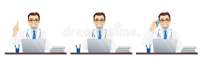 Male doctor using laptop stock vector. Illustration of point - 235991996