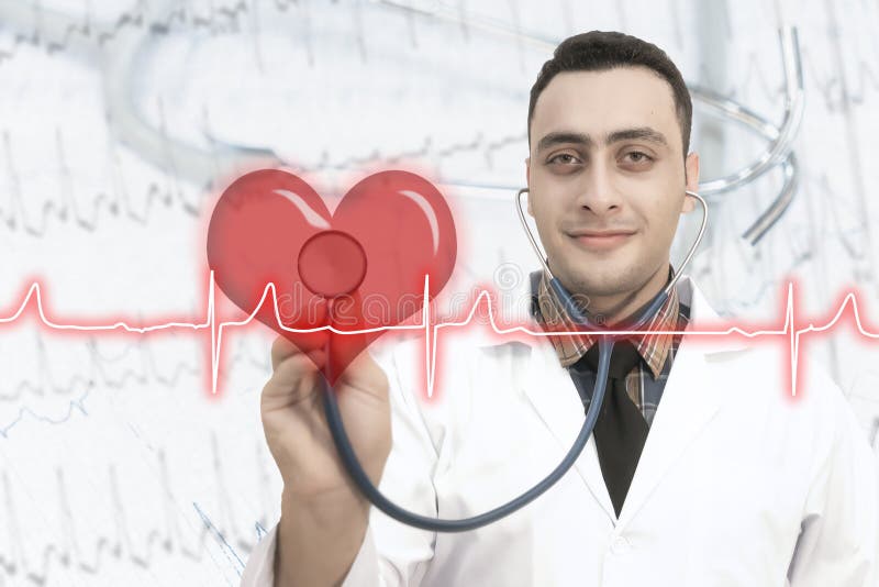 Male Doctor Using Stethoscope Heart Pulse Stock Photo - Image of check ...