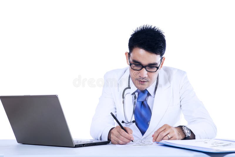 Male Doctor Write Medical Reports Stock Image - Image of care ...