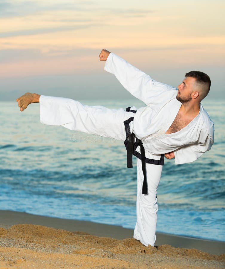 Male Doing Karate at Ocean Quay Stock Image - Image of punching, action ...