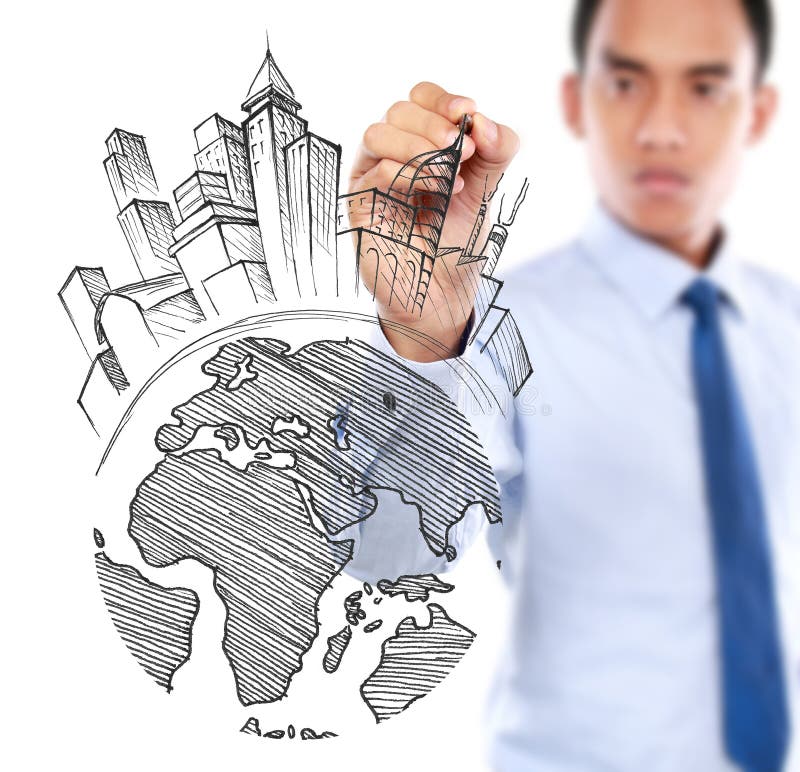 Hand Drawing the Dream Travel Aroun the World Stock Photo - Image of ...