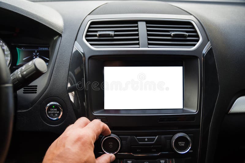 The Male Driver is Adjusting the Volume of the Car Audio System Stock ...