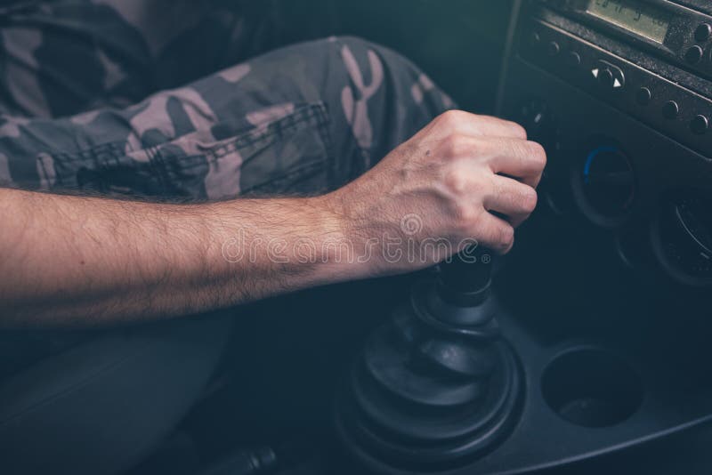 Male Driver Hand Shifting Gear Manually Stock Photo - Image of manually ...
