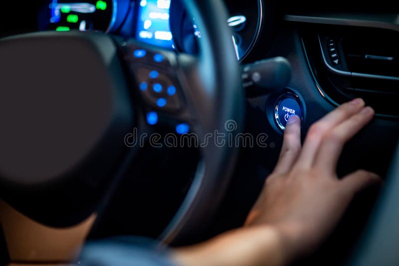 Male Driver Pushing Car Engine Start Button Stock Photo - Image of ...