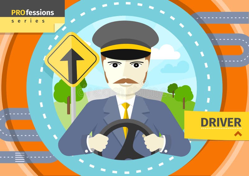 Male Driver in Uniform and Cap Behind the Wheel Stock Vector ...