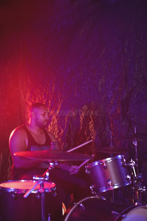 Male Drummer Performing in Nightclub Stock Image - Image of fashionable ...