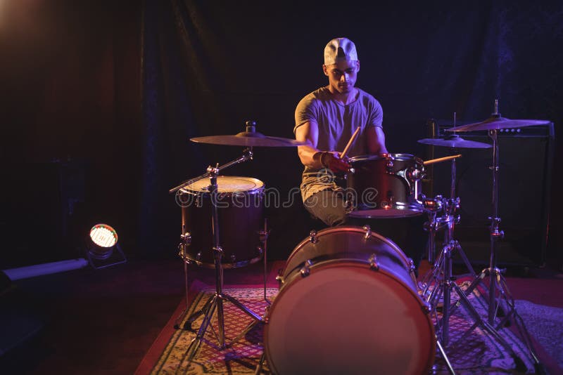Male Drummer Performing in Nightclub Stock Photo - Image of black ...