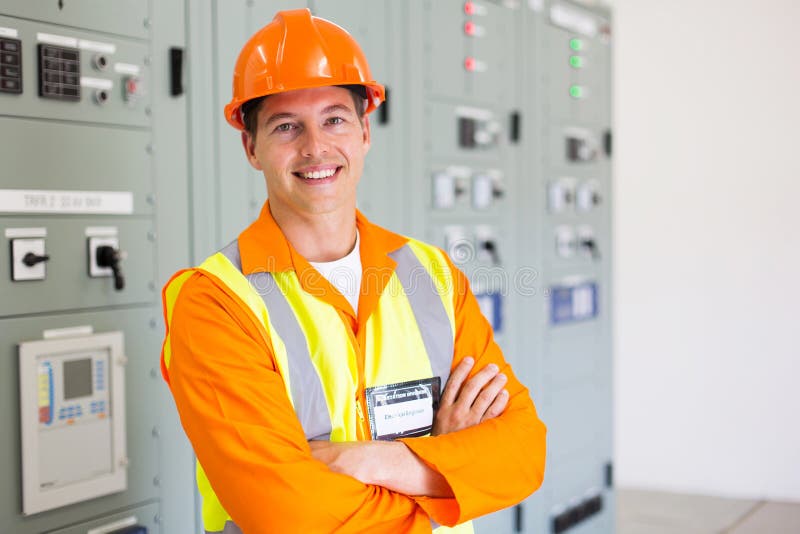 Male Electric Worker Portrait Stock Image - Image of company, electric ...