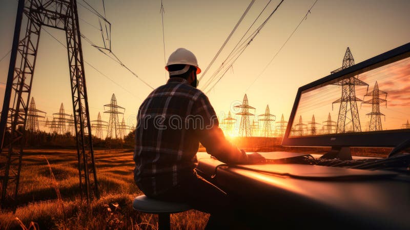 Electrician Engineers High Voltage Line Stock Photo - Image of ...