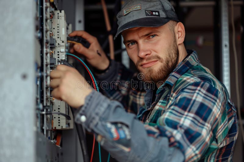 Male Electrician at Work Minimalist Composition with Tools and ...