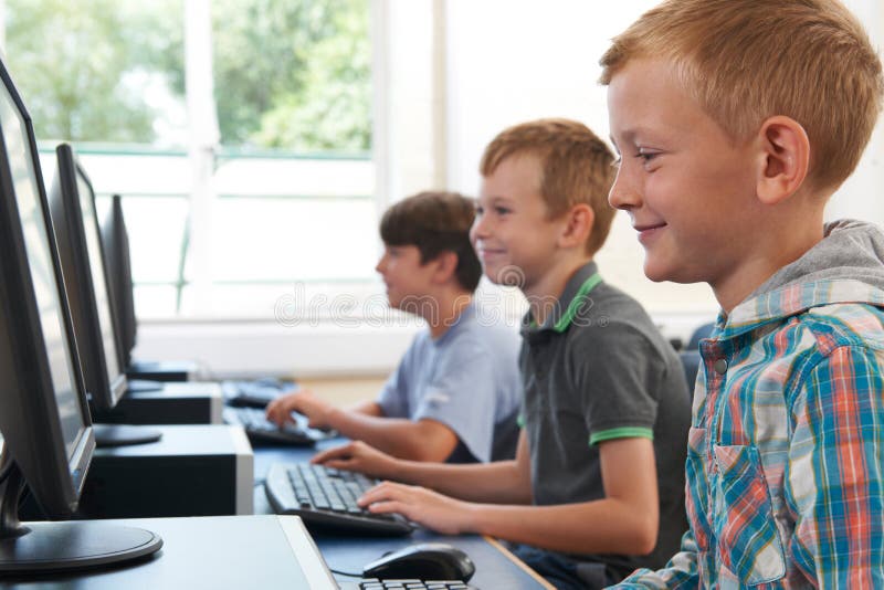Group of Elementary School Children in Computer Class Stock Image ...