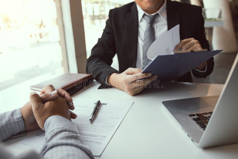 Male Employee is Explaining To the Manager while Being Interviewed in ...