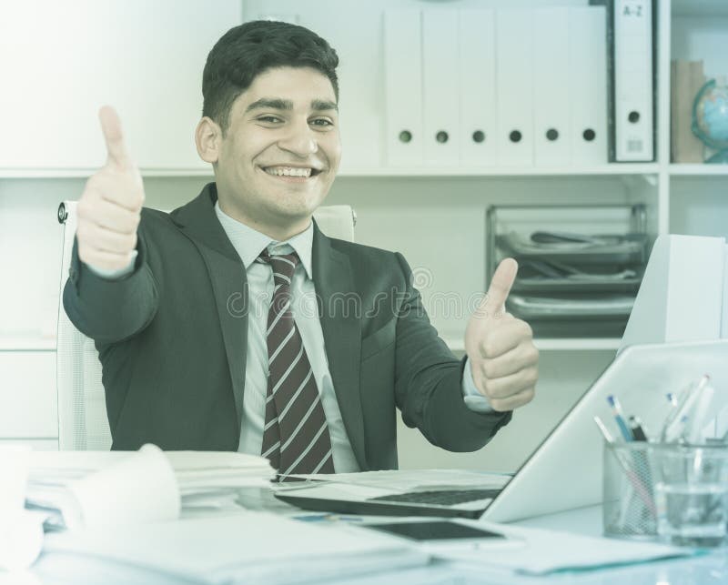 Male Employee is Having Productive Day at Work Stock Image - Image of ...