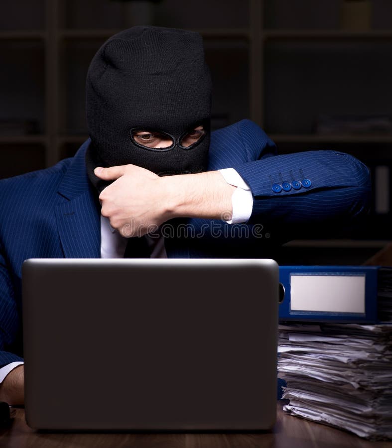 Male Employee Stealing Information in the Office Night Time Stock Image ...