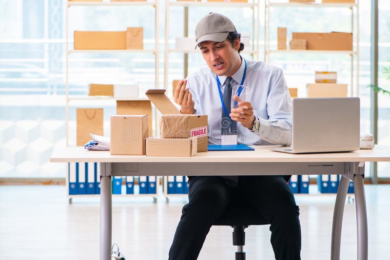 The Male Employee Working in Box Delivery Relocation Service Stock ...