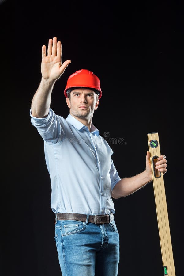 Male engineer in hard hat stock image. Image of adult - 91782503