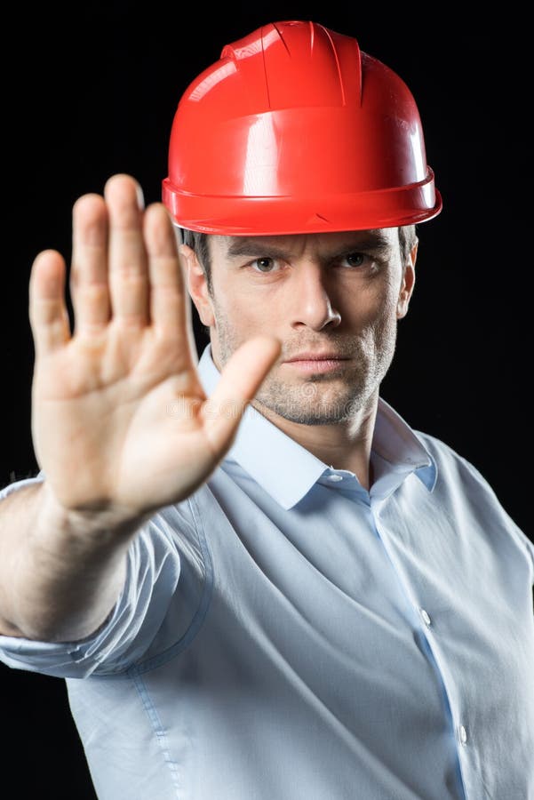 Male engineer in hard hat stock image. Image of project - 125619267