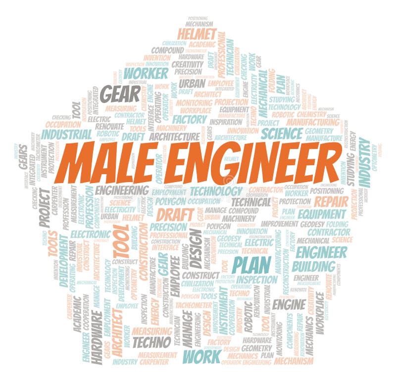 Male Engineer Typography Word Cloud Create with the Text only Stock ...