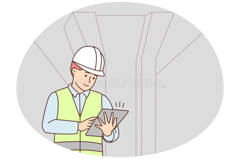 Male Engineer in Uniform Near Bridge Construction Stock Vector ...