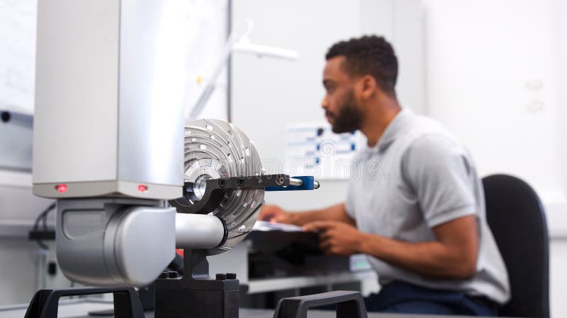 Male Engineer Uses Cmm Coordinate Measuring Machine Factory Focus ...