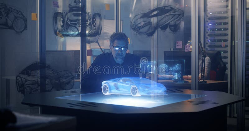 Male Engineer Using 3D Technology To Design Car Stock Photo - Image of ...