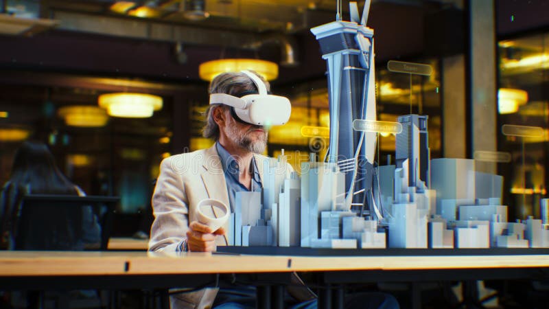 Male Engineer in VR Headset Creates Architectural Project Stock ...