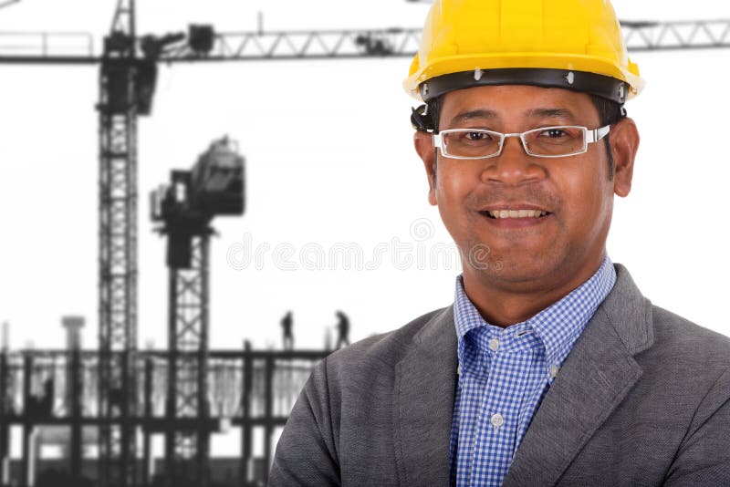 Male Engineer Wear Yellow Helmet with Construction Crane Stock Image ...