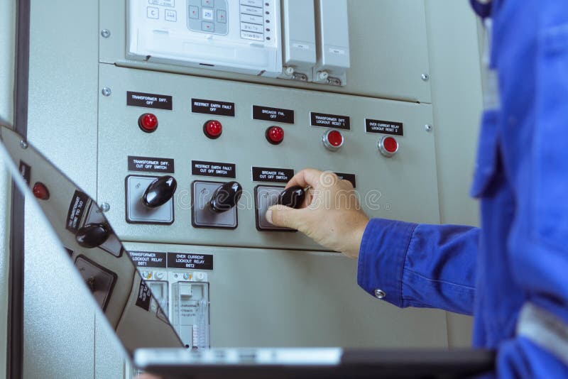 Male Engineers Checking Electrical System Program Stock Photos - Free ...