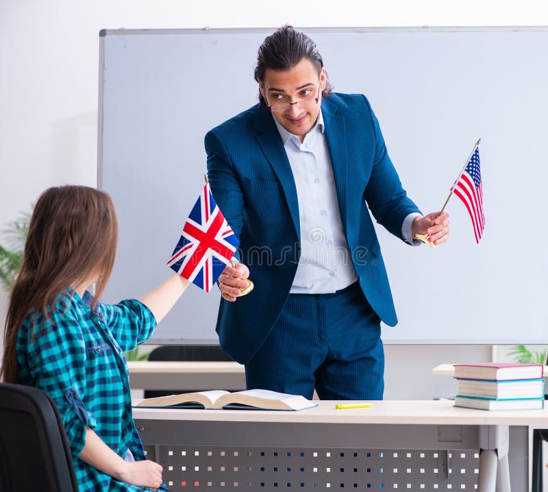 Male English Teacher and Boy in the Classroom Stock Photo - Image of ...