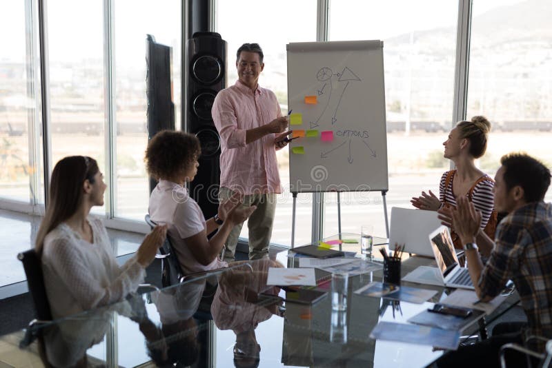 Male Executive Explaining Over Flip Chart in Office Stock Photo - Image ...
