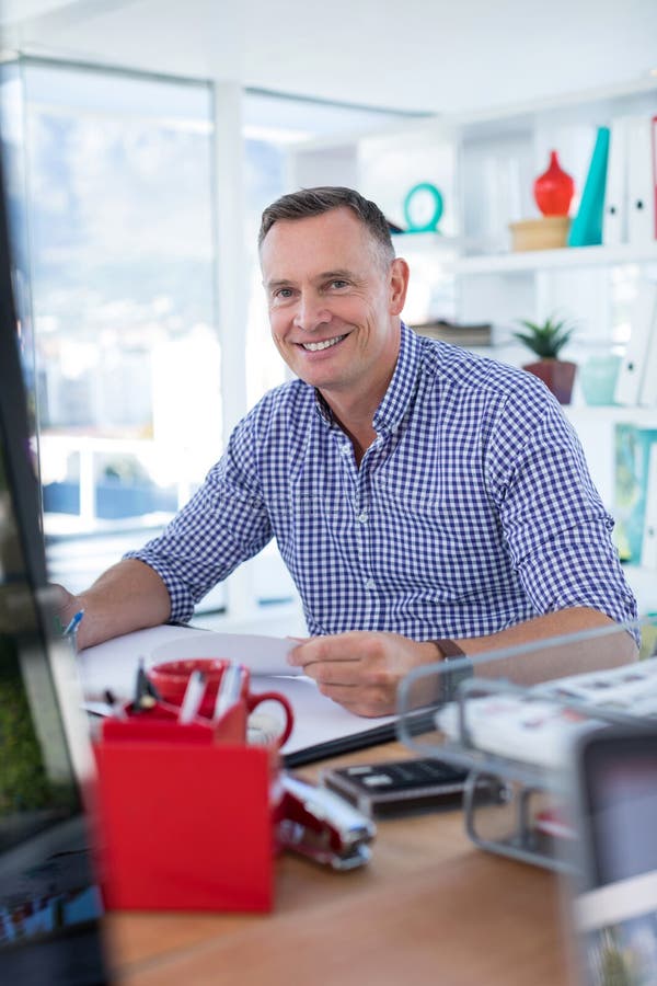Male Executive Working at Desk in the Office Stock Image - Image of ...